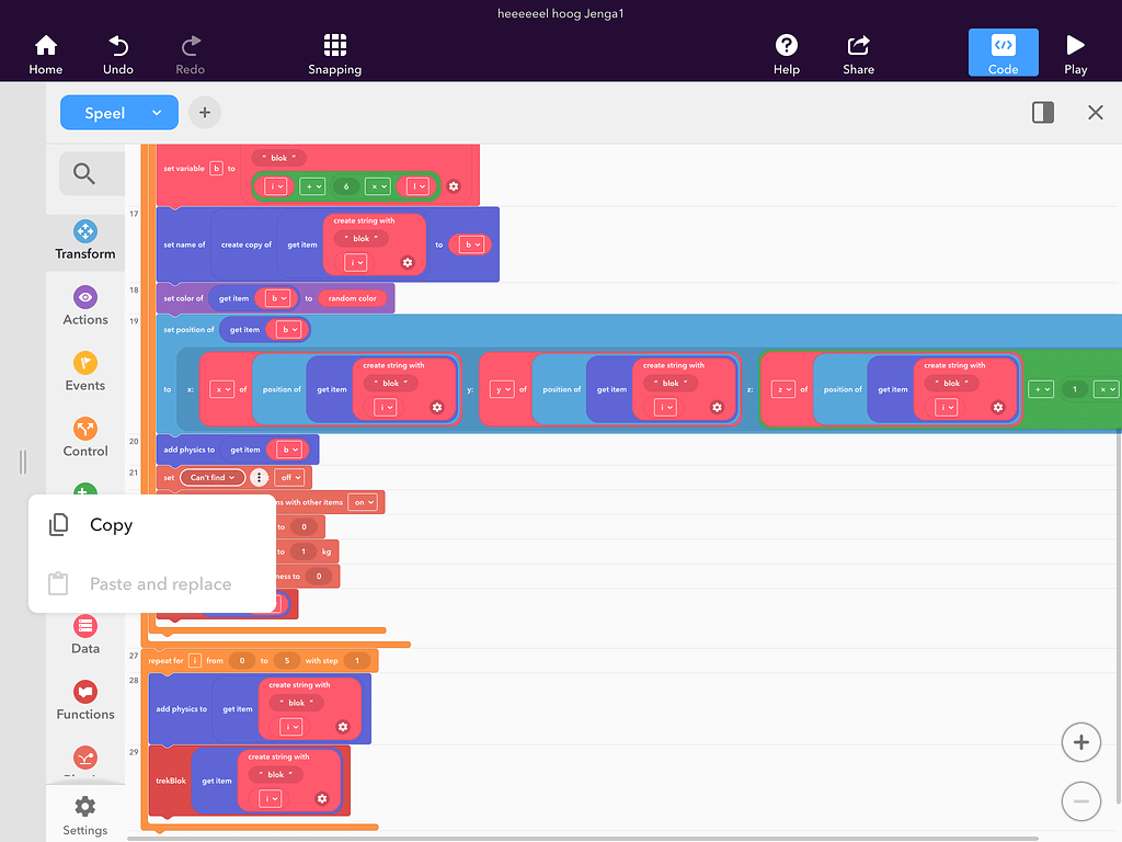 Interface problem to setting physics properties of non-yet-existing items using CoBlocks ...