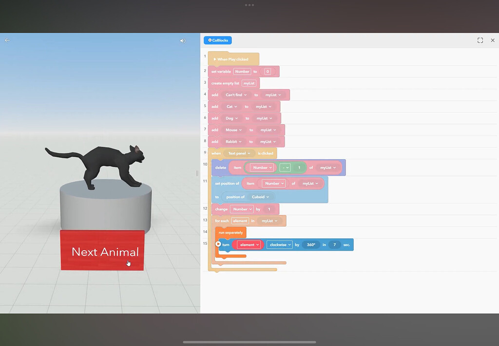 How to show and hide objects one by one using coblocks - CoBlocks - Delightex Forum