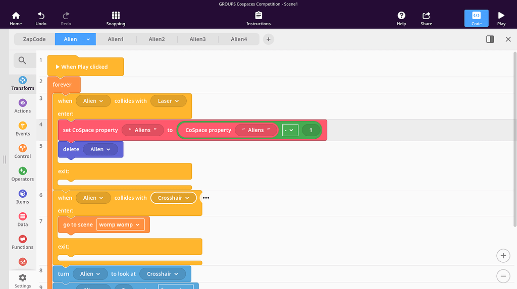 Collision Detecting With More Than 1 Object - CoBlocks - Delightex Forum